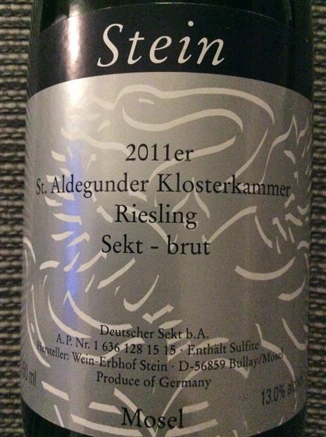 2015 Stein St. Aldegunder Klosterkammer Riesling Sekt Brut, Germany ...