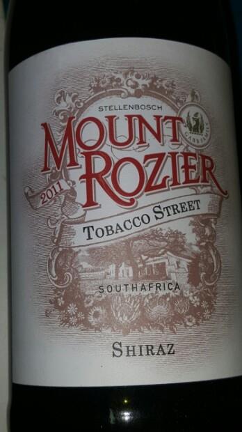 2011 Mount Rozier Shiraz Tobacco Street, South Africa, Coastal Region ...
