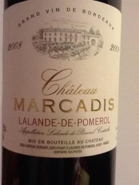 2008 Château Marcadis, France, Bordeaux, Libournais, Lalande de Pomerol ...