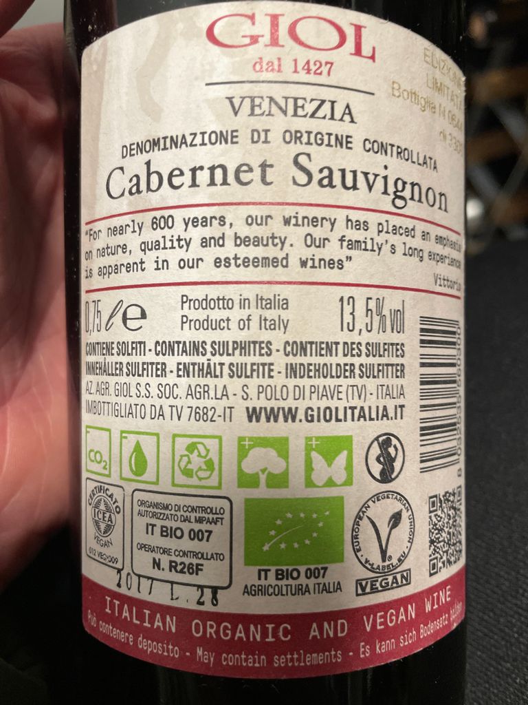 2017 Giol Cabernet Barrique, Italy, Veneto, Veneto IGT - CellarTracker