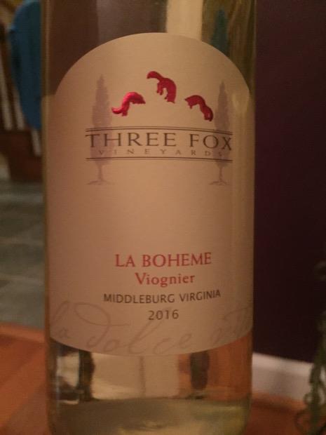 2014 Three Fox Vineyards Viognier La Bohème, USA, Virginia - CellarTracker