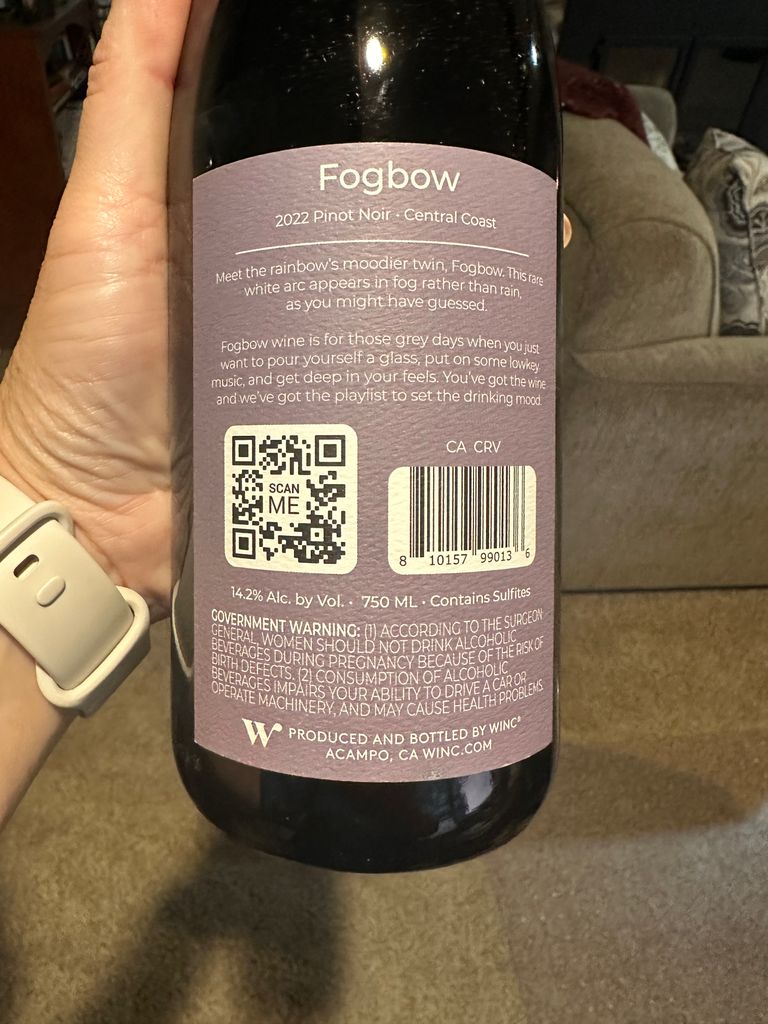 2022 WINC Buellton Pinot Noir Fogbow, USA, California, Central Coast ...