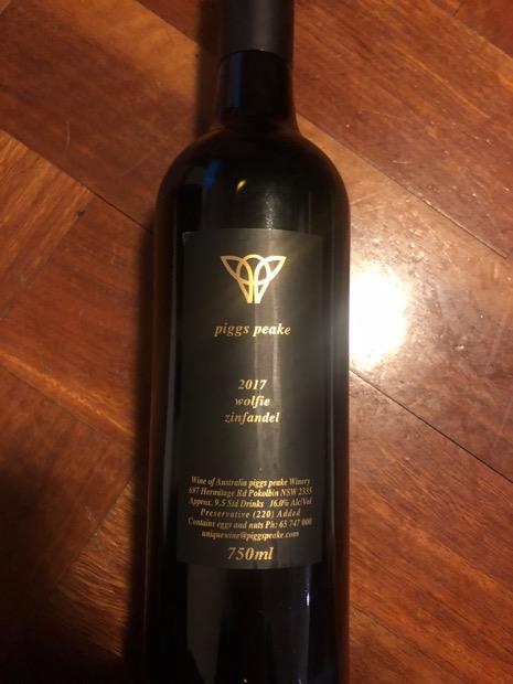 2017 Piggs Peake Zinfandel Wolfie, Australia, New South Wales, Hunter ...