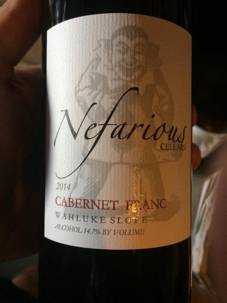 2014 Nefarious Cellars Cabernet Franc, USA, Washington, Columbia Valley ...