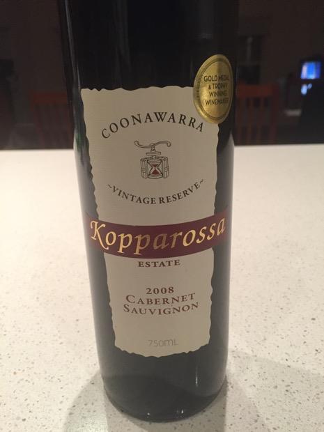 2008 Kopparossa Cabernet Sauvignon Reserve, Australia, South Australia, Limestone Coast ...