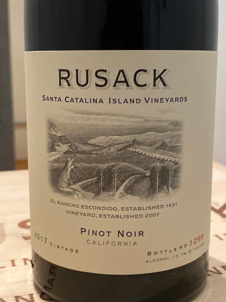 2017 Rusack Pinot Noir Santa Catalina Island Vineyards El Rancho ...
