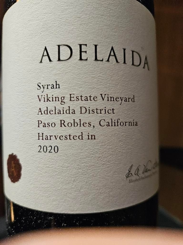 2021 Adelaida Syrah Signature Series Viking Estate Vineyard Paso Robles ...