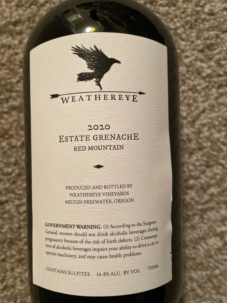 2020 WeatherEye Vineyards Grenache Estate, USA, Washington, Columbia ...