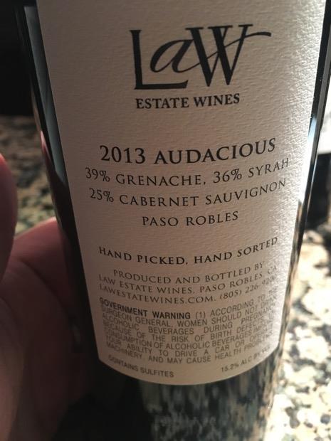 2013 Law Estate Wines Audacious, USA, California, Central Coast, Paso ...