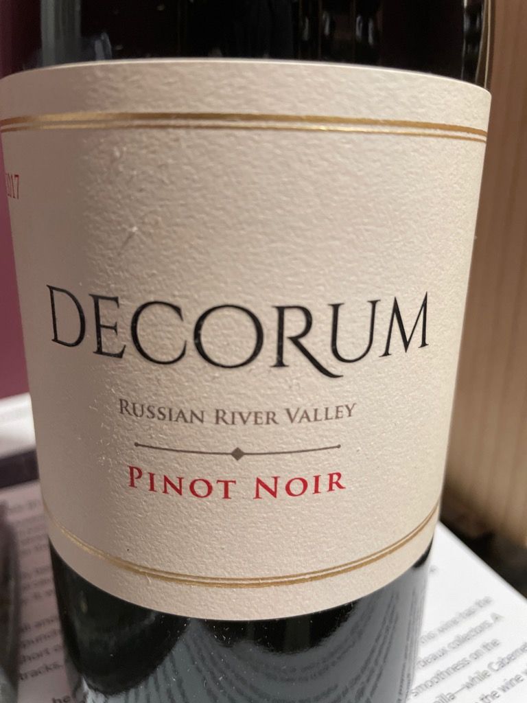 2017 Decorum Cellars Pinot Noir, USA, California, Sonoma County ...