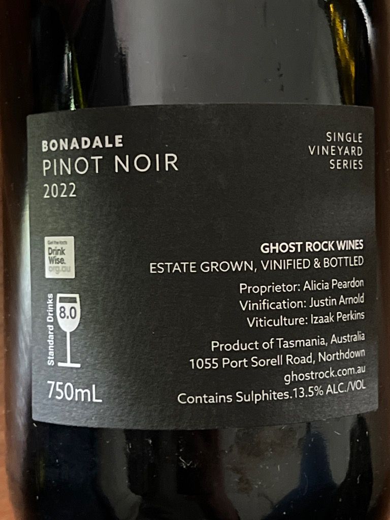 2022 Ghost Rock Vineyard Pinot Noir Bonadale, Australia, Tasmania ...