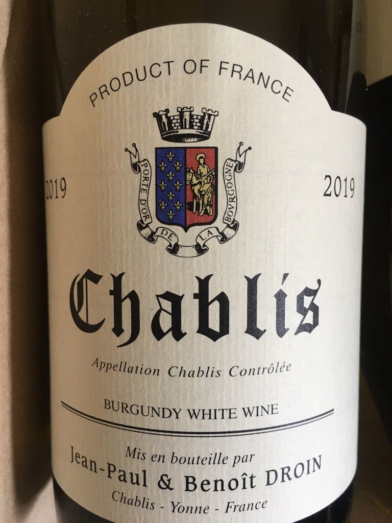 2019 Jean-Paul & Benoit Droin Chablis, France, Burgundy, Chablis ...