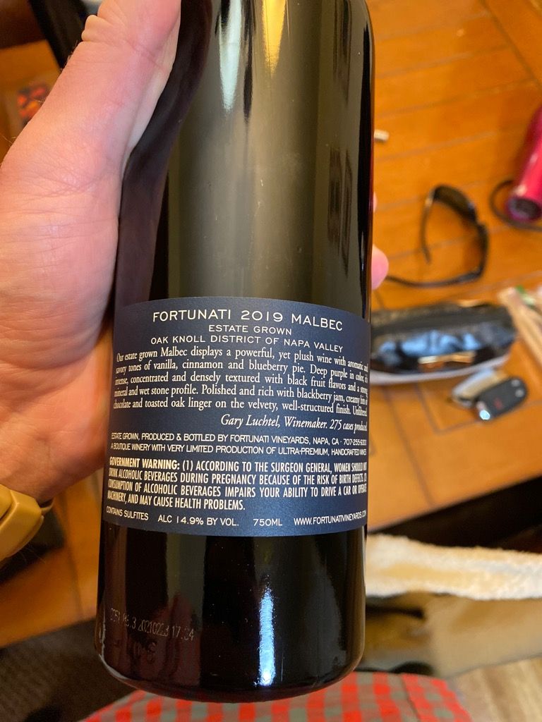 2020 Fortunati Malbec Estate, USA, California, Napa Valley, Oak Knoll ...