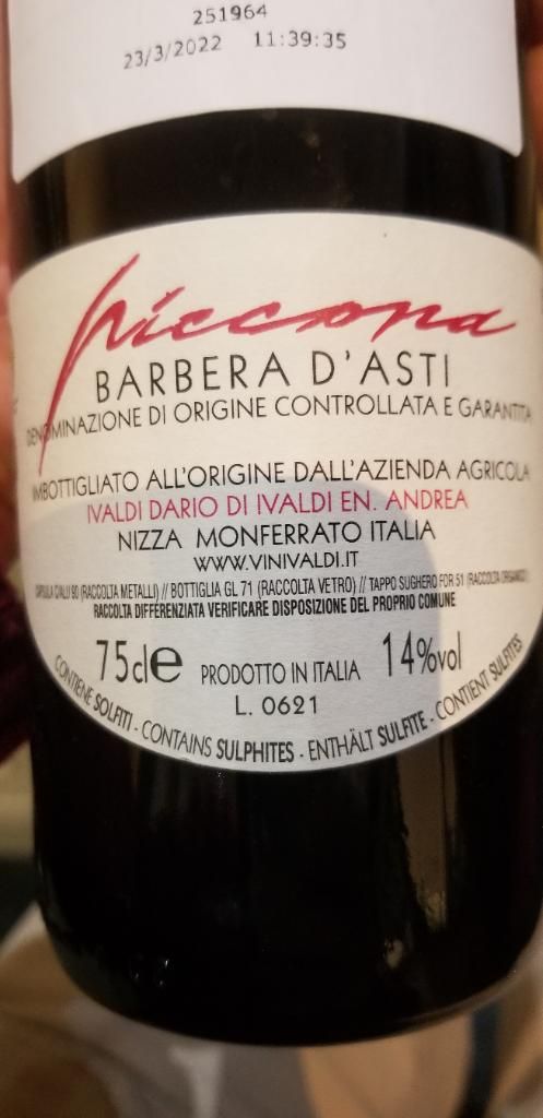 2021 Azienda Agricola Ivaldi Dario Barbera d'Asti, Italy, Piedmont ...