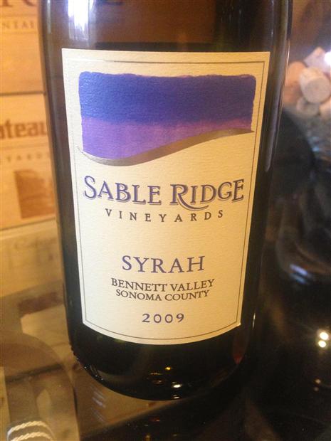 2009 Sable Ridge Syrah Bennett Valley, USA, California, Sonoma County ...