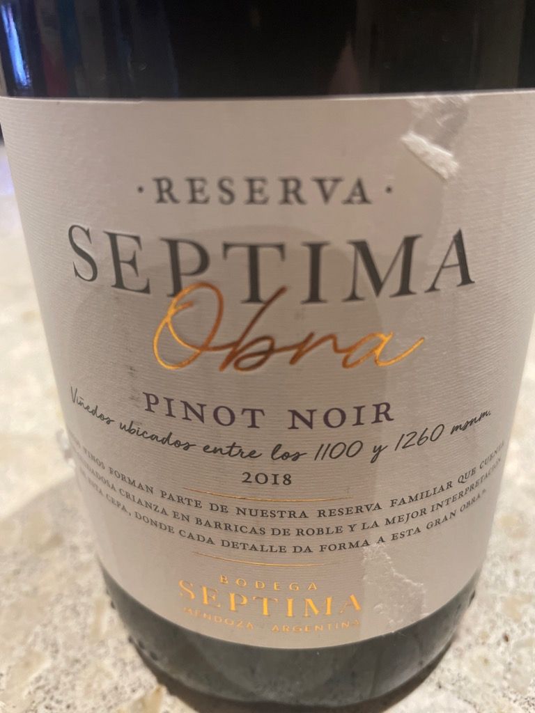 2018 Bodega Septima Pinot Noir Obra Reserva, Argentina, Mendoza ...