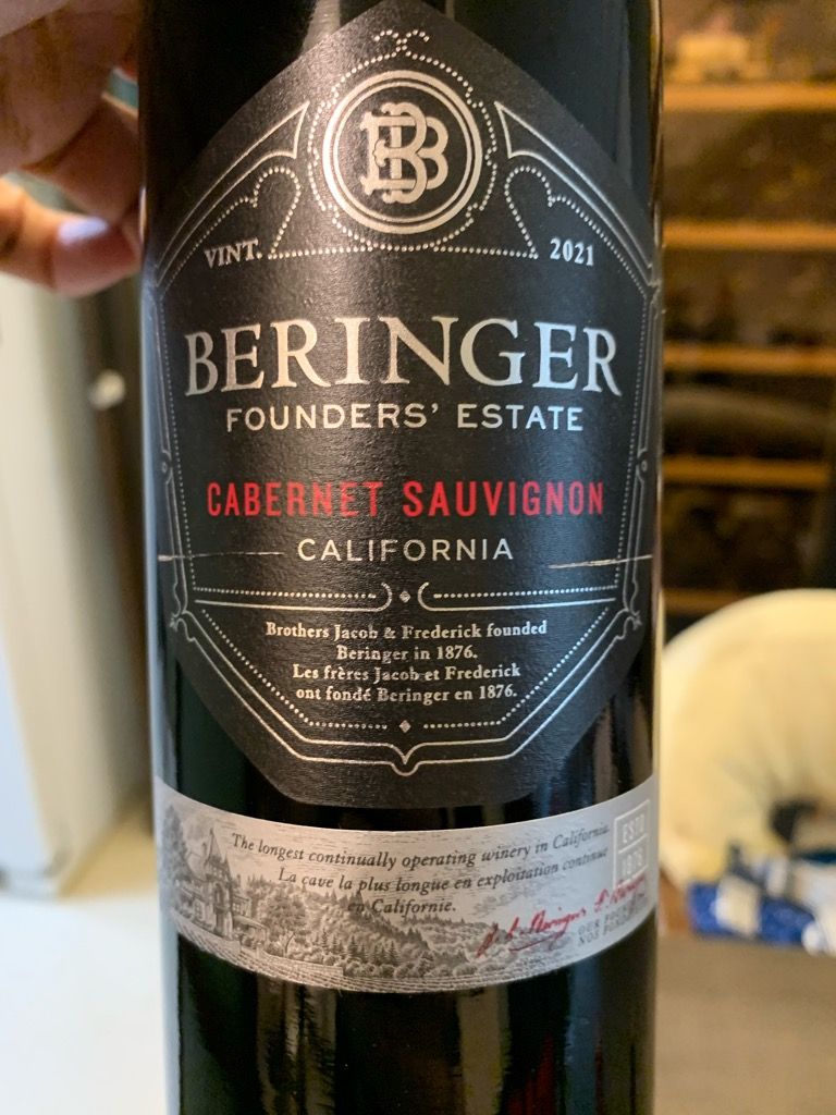 2021 Beringer Vineyards Cabernet Sauvignon Founders' Estate, USA ...