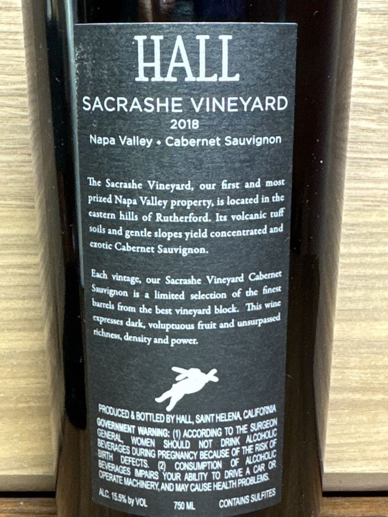 2018 Hall Cabernet Sauvignon Platinum Collection Sacrashe Vineyard, USA ...
