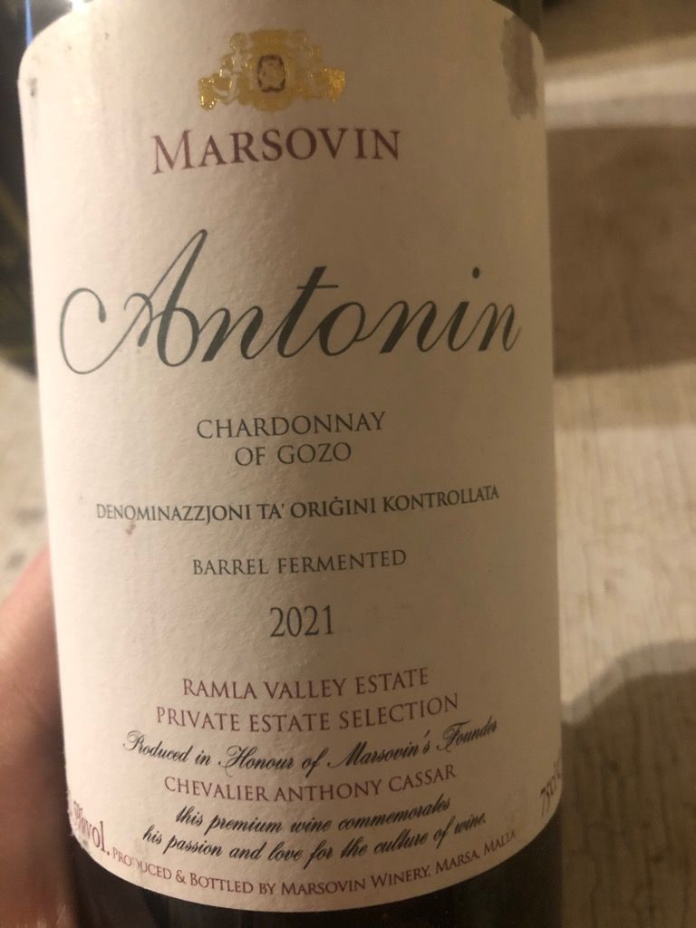 2021 Marsovin Antonin Barrel fermented Chardonnay Ramla Valley Estate ...