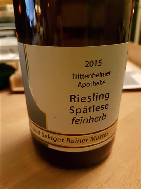 2015 Rainer Mattes Trittenheimer Apotheke Riesling Spätlese feinherb ...