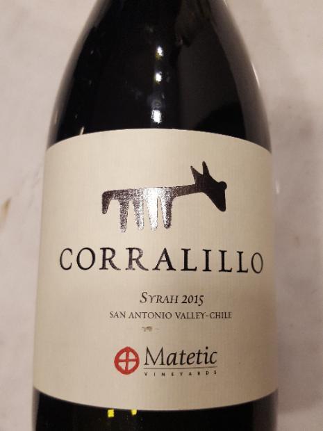 2015 Matetic Vineyards Syrah Corralillo, Chile, San Antonio Valley ...