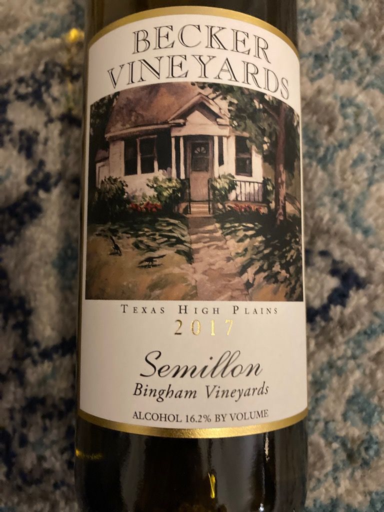 2017 Becker Vineyards Sémillon Bingham Vineyard, USA, Texas - CellarTracker