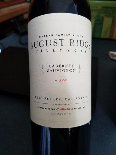2016 August Ridge Cabernet Sauvignon, USA, California, Central Coast ...