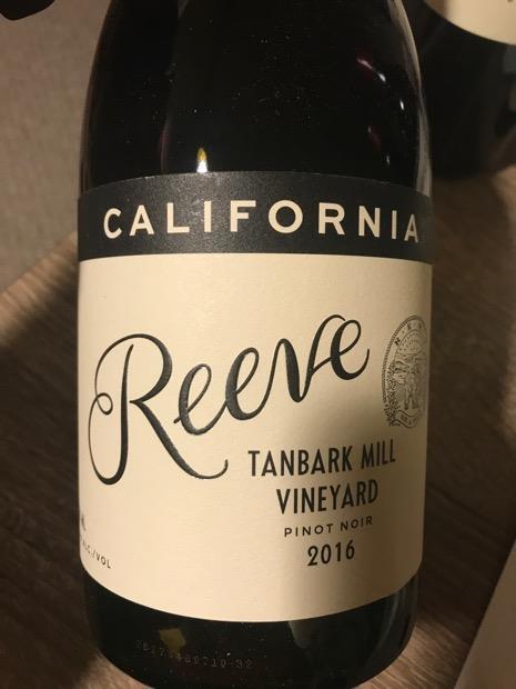 2016 Reeve Wines Pinot Noir Tanbark Mill Vineyard, USA, California ...