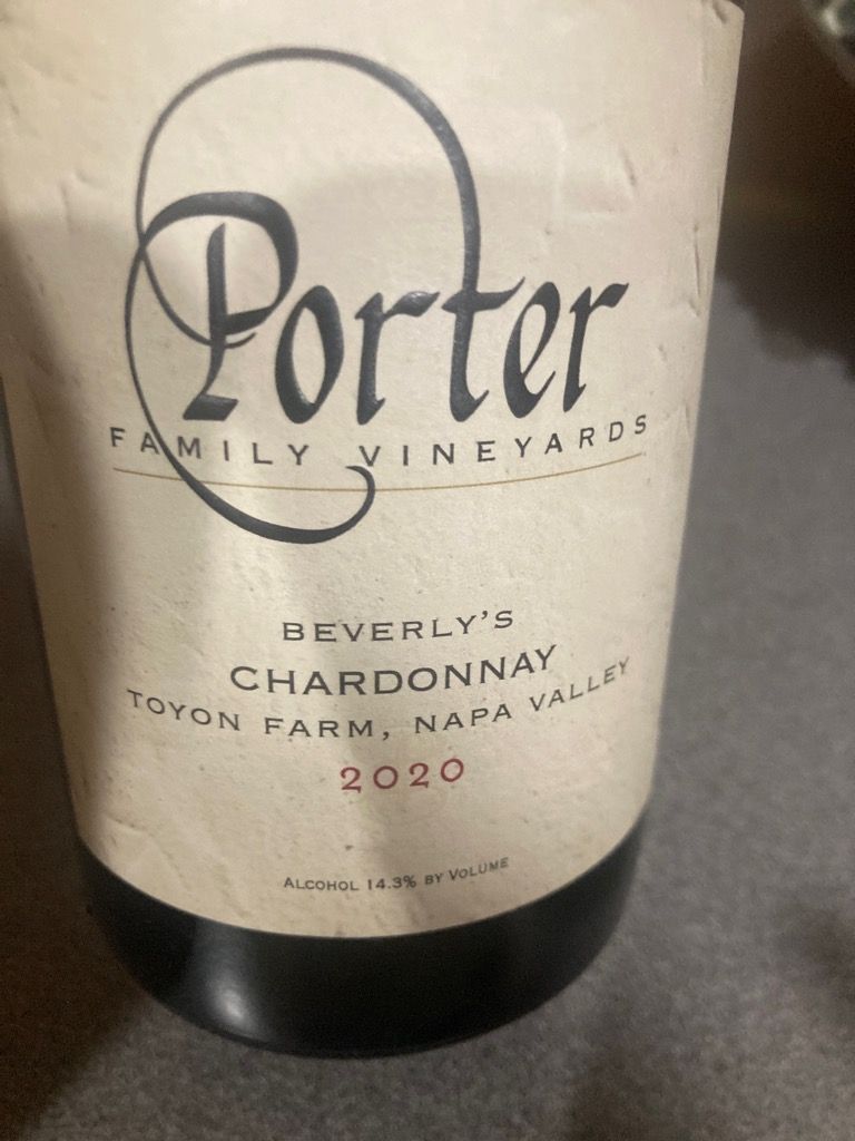2020 Porter Family Vineyards Chardonnay Beverly's Toyon Farm, USA ...