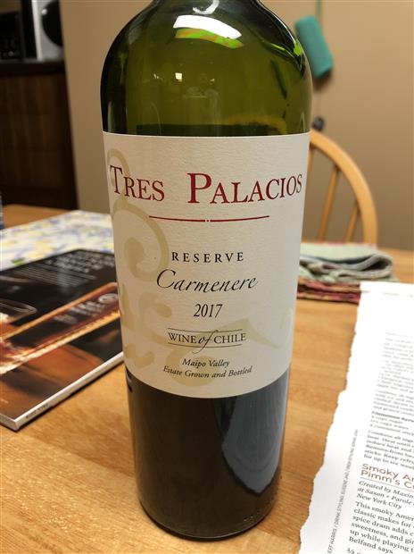 2019 Tres Palacios Carménère Reserva, Chile, Maipo Valley - CellarTracker
