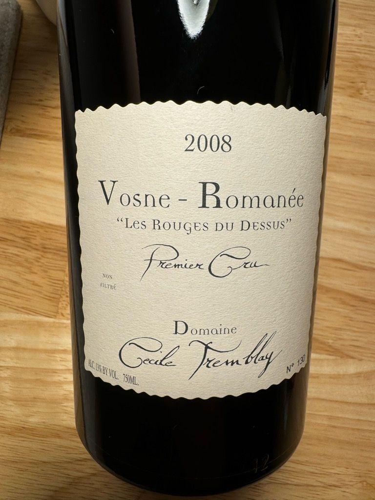 2008 Cecile Tremblay Vosne-Romanée 1er Cru Les Rouges du Dessus, France ...