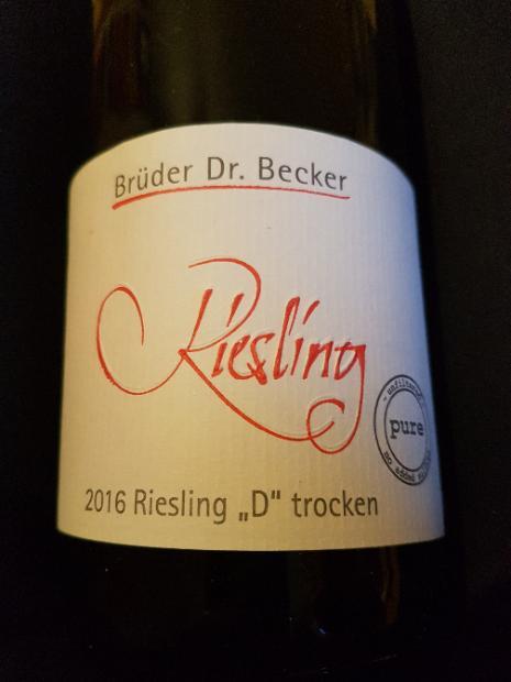 2016 Brüder Dr. Becker Riesling trocken, Germany, Rheinhessen ...