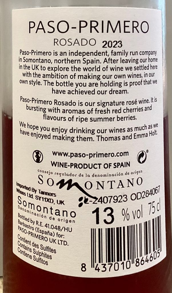 2023 Paso-Primero Somontano Rosado, Spain, Aragón, Somontano ...