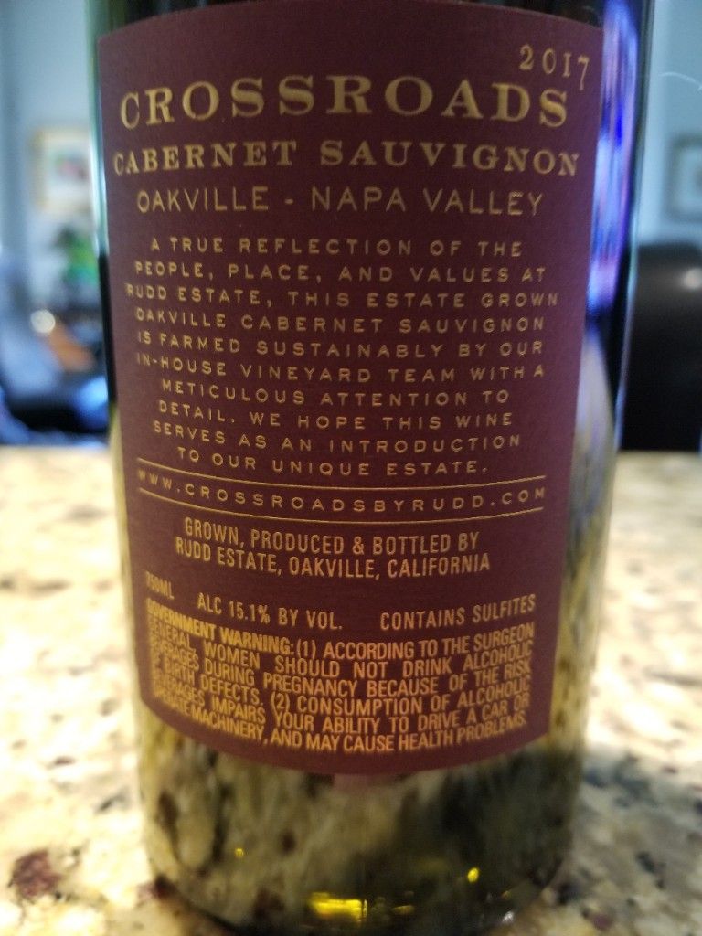 2017 Rudd Cabernet Sauvignon Crossroads, USA, California, Napa Valley ...