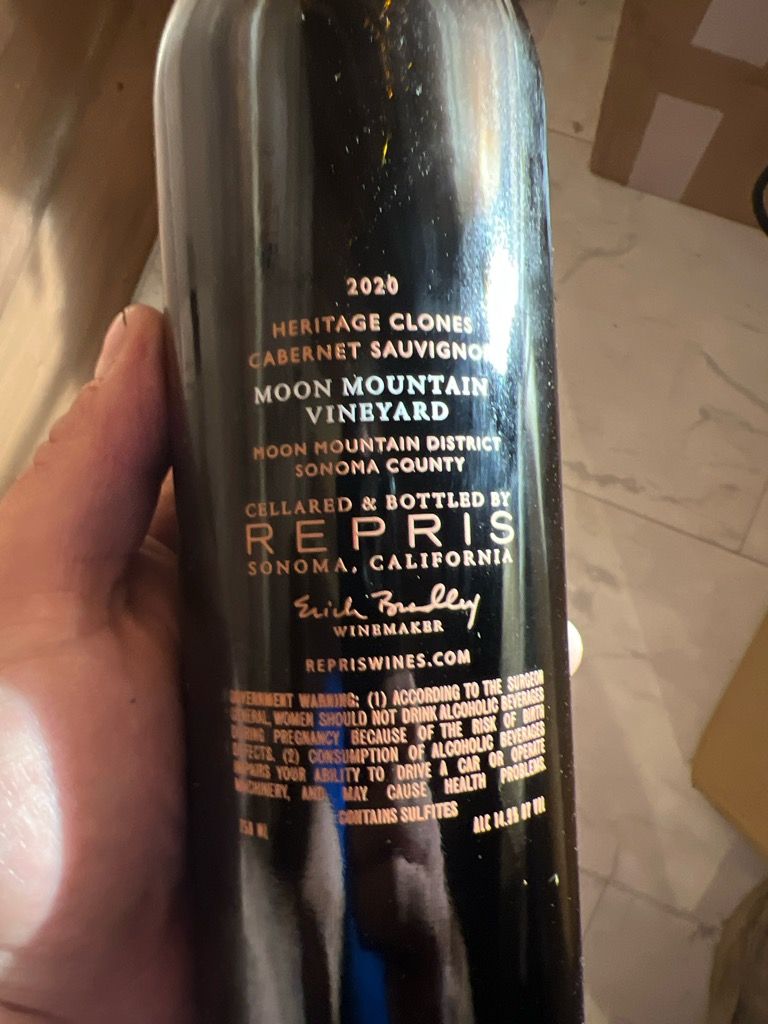 2020 Repris Cabernet Sauvignon Heritage Clones Moon Mountain Vineyard ...