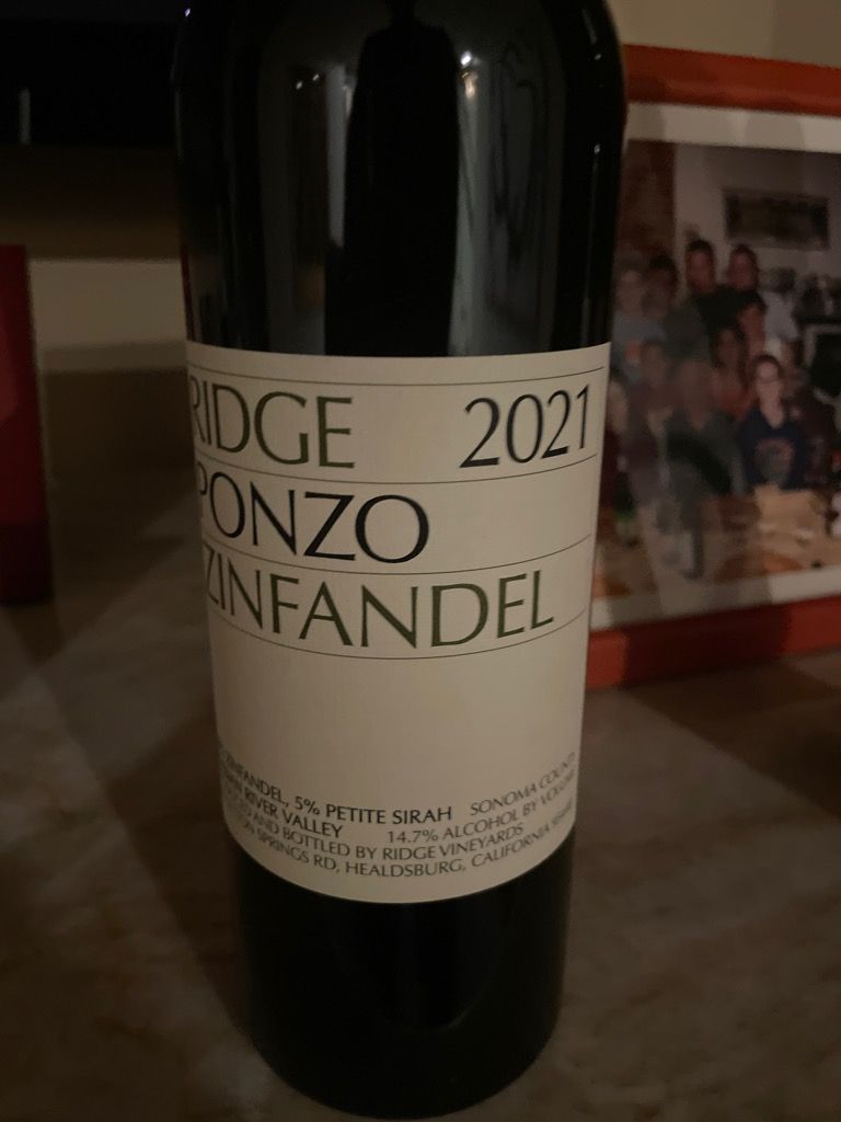 2021 Ridge Zinfandel Ponzo Vineyard, USA, California, Sonoma County ...