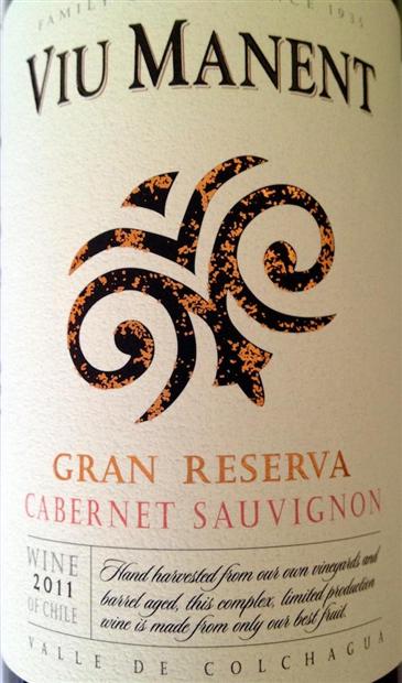 2011 Viu Manent Cabernet Sauvignon Gran Reserva, Chile, Rapel Valley, Colchagua Valley ...