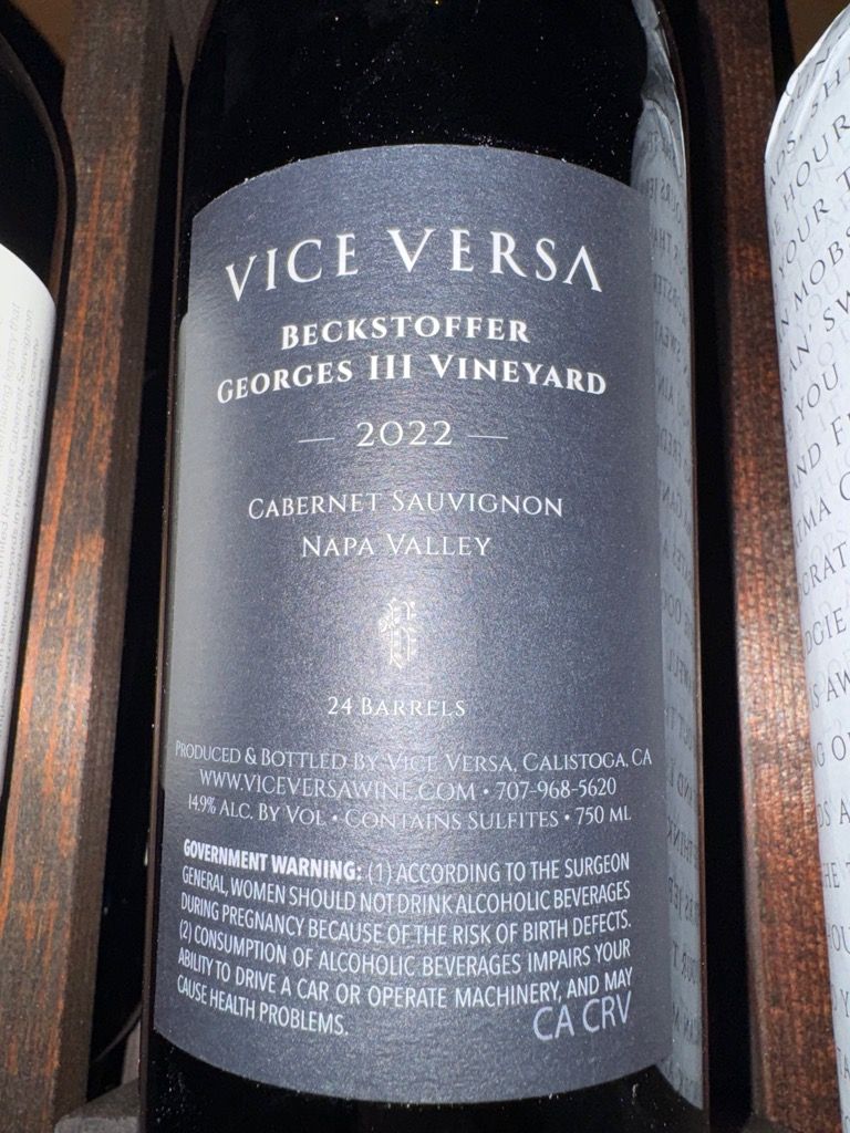 2022 Vice Versa Cabernet Sauvignon Beckstoffer Georges III, USA ...