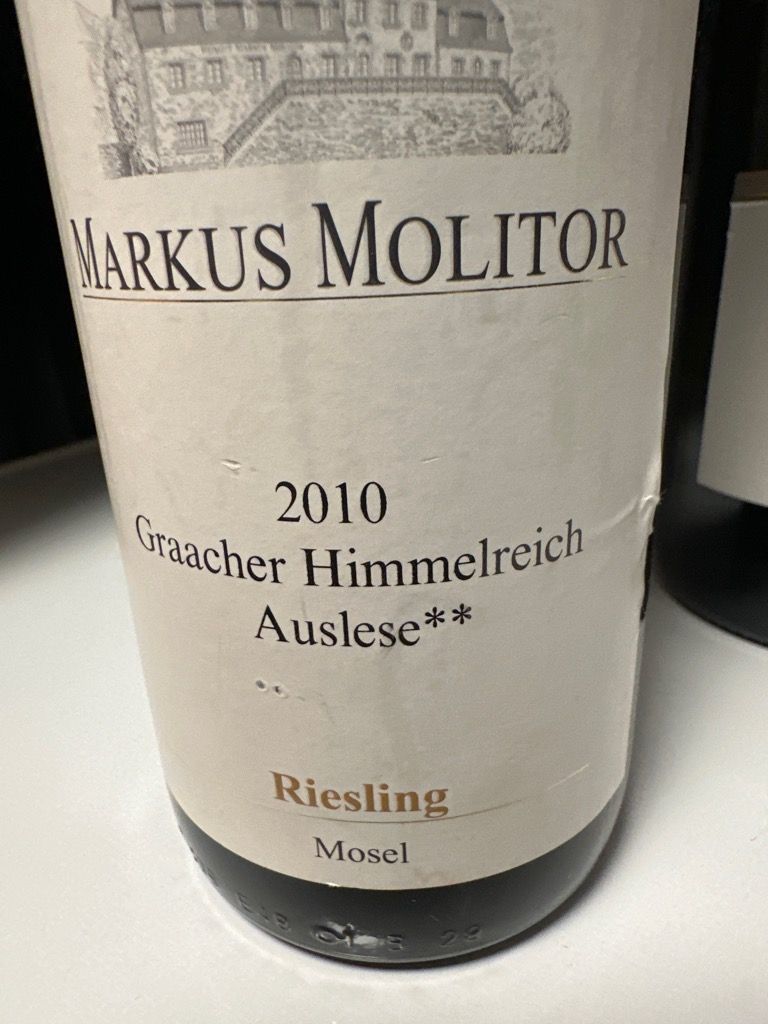 2010 Markus Molitor Graacher Himmelreich Riesling Auslese *, Germany ...