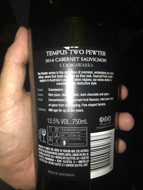 2016 Tempus Two Cabernet Sauvignon Pewter, Australia, New South Wales ...