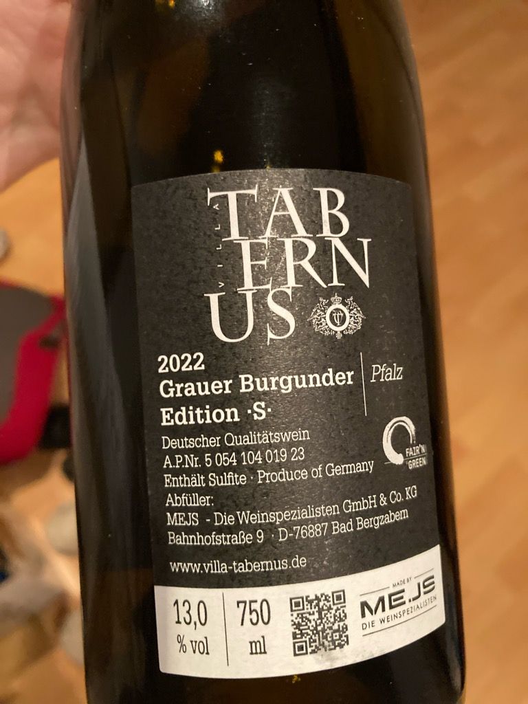 2022 MEJS Winzer OHG Grauer Burgunder Villa Tabernus Edition S trocken, Germany, Pfalz ...