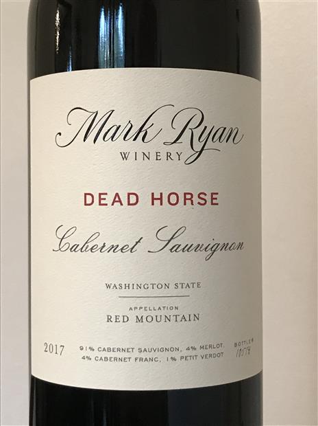 2017 Mark Ryan Cabernet Sauvignon Dead Horse, USA, Washington, Columbia ...