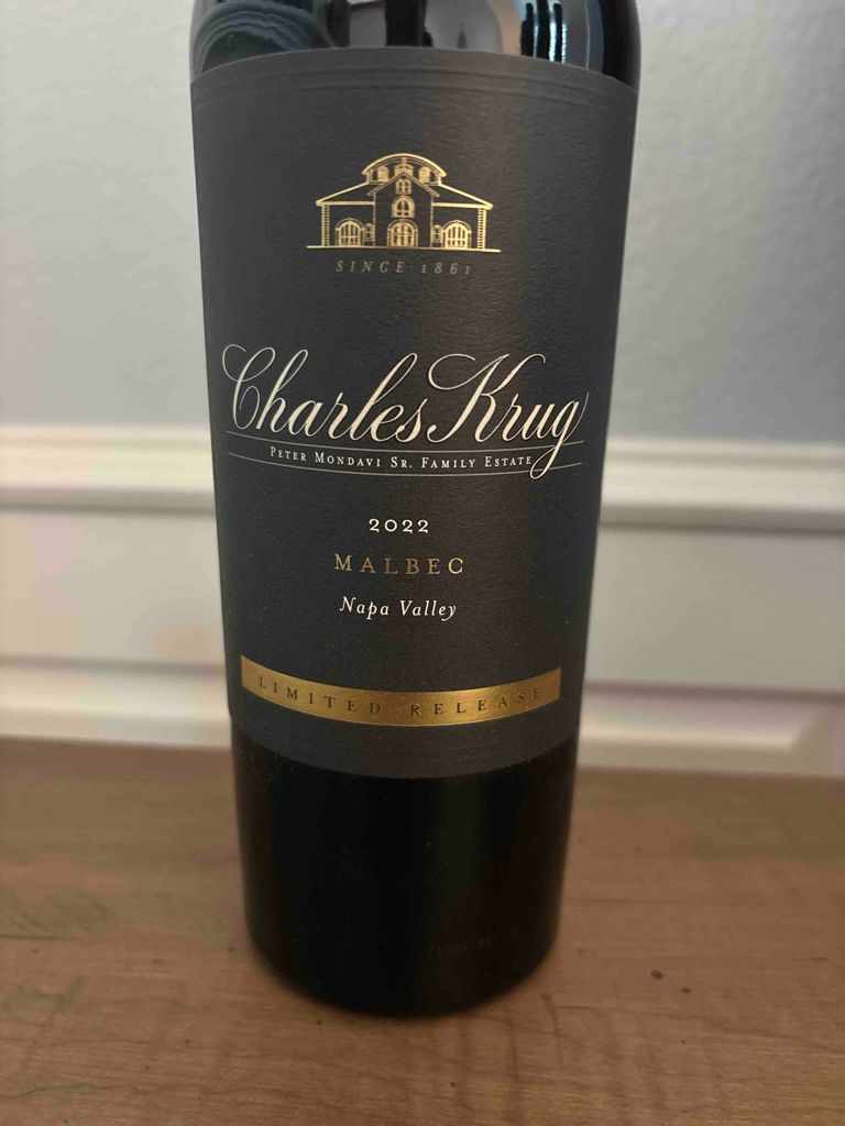 2022 Charles Krug Winery (Peter Mondavi Family) Malbec Limited Release ...
