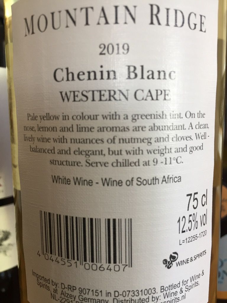 2019 Mountain Ridge Wines Chenin Blanc, South Africa - CellarTracker