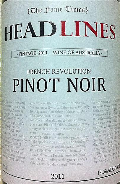 2011 Fame Estate Wines Pinot Noir Headlines, Australia - CellarTracker