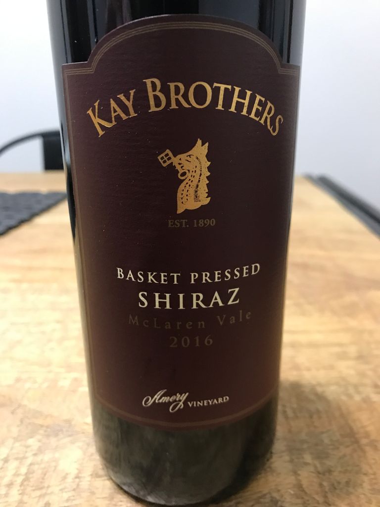 2016 Kay Brothers Shiraz Basket Pressed Amery Vineyards, Australia ...