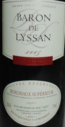 2005 Baron de Lyssan, France, Bordeaux, Bordeaux Supérieur - CellarTracker