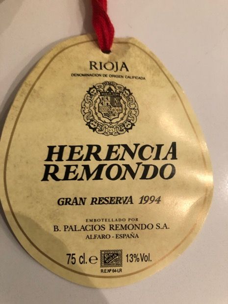 1994 Palacios Remondo Rioja Herencia Remondo Gran Reserva, Spain, La ...