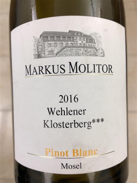 2017 Markus Molitor Wehlener Klosterberg Pinot Blanc ***, Germany ...