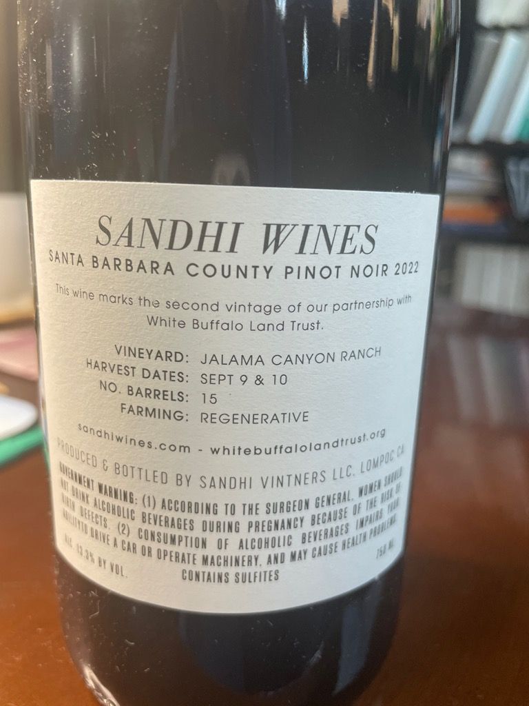 2022 Sandhi Wines Pinot Noir Jalama Canyon Ranch, USA, California ...